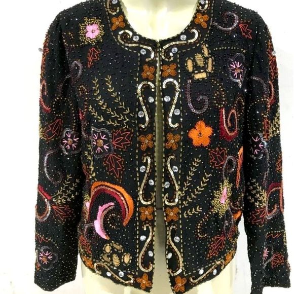 indigo moon | Jackets & Coats | Heavily Beadedcolorful Jacket Vintage ...